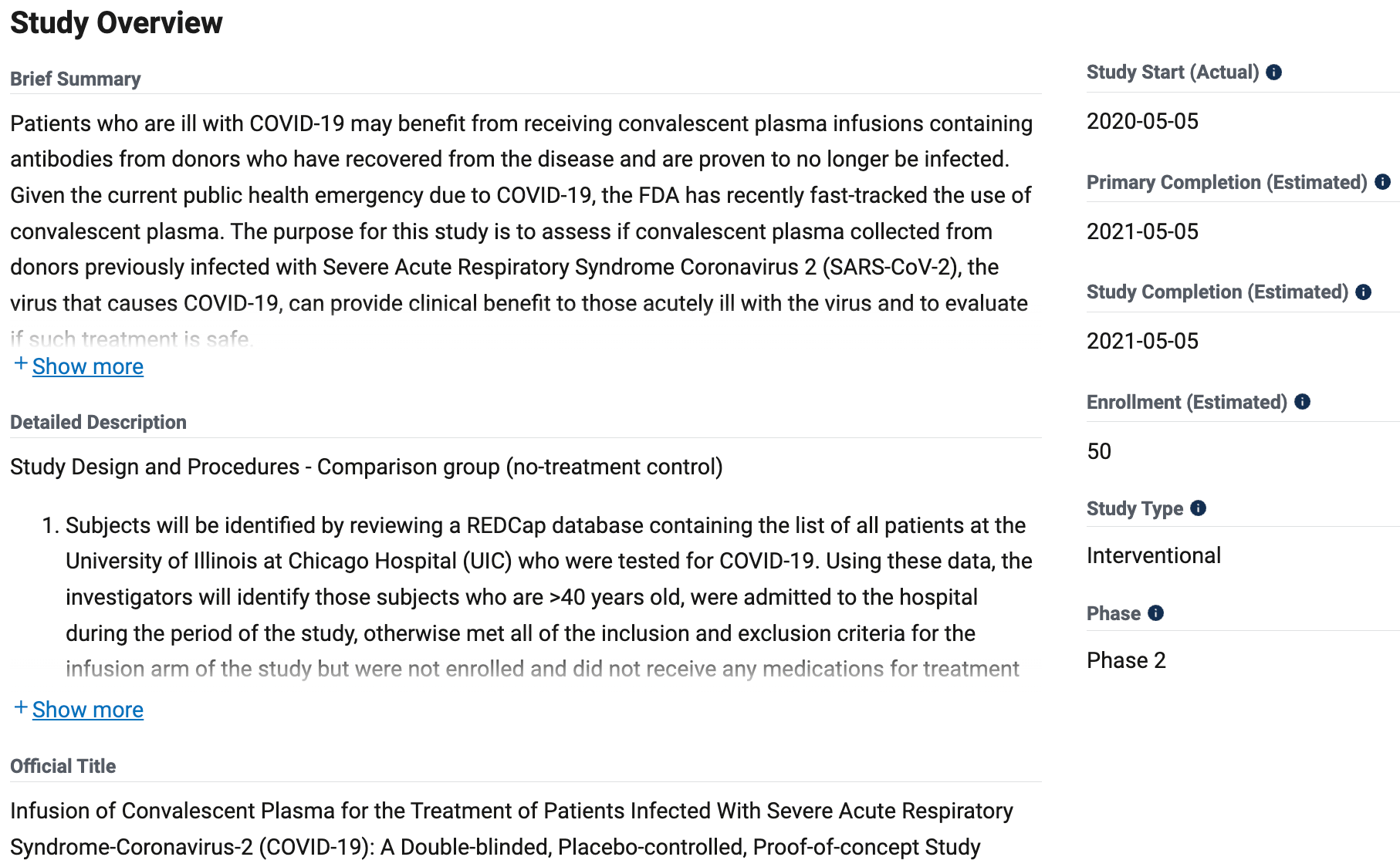 Herrick: Infusion of Convalescent Plasma for the Treatment of Patients ...