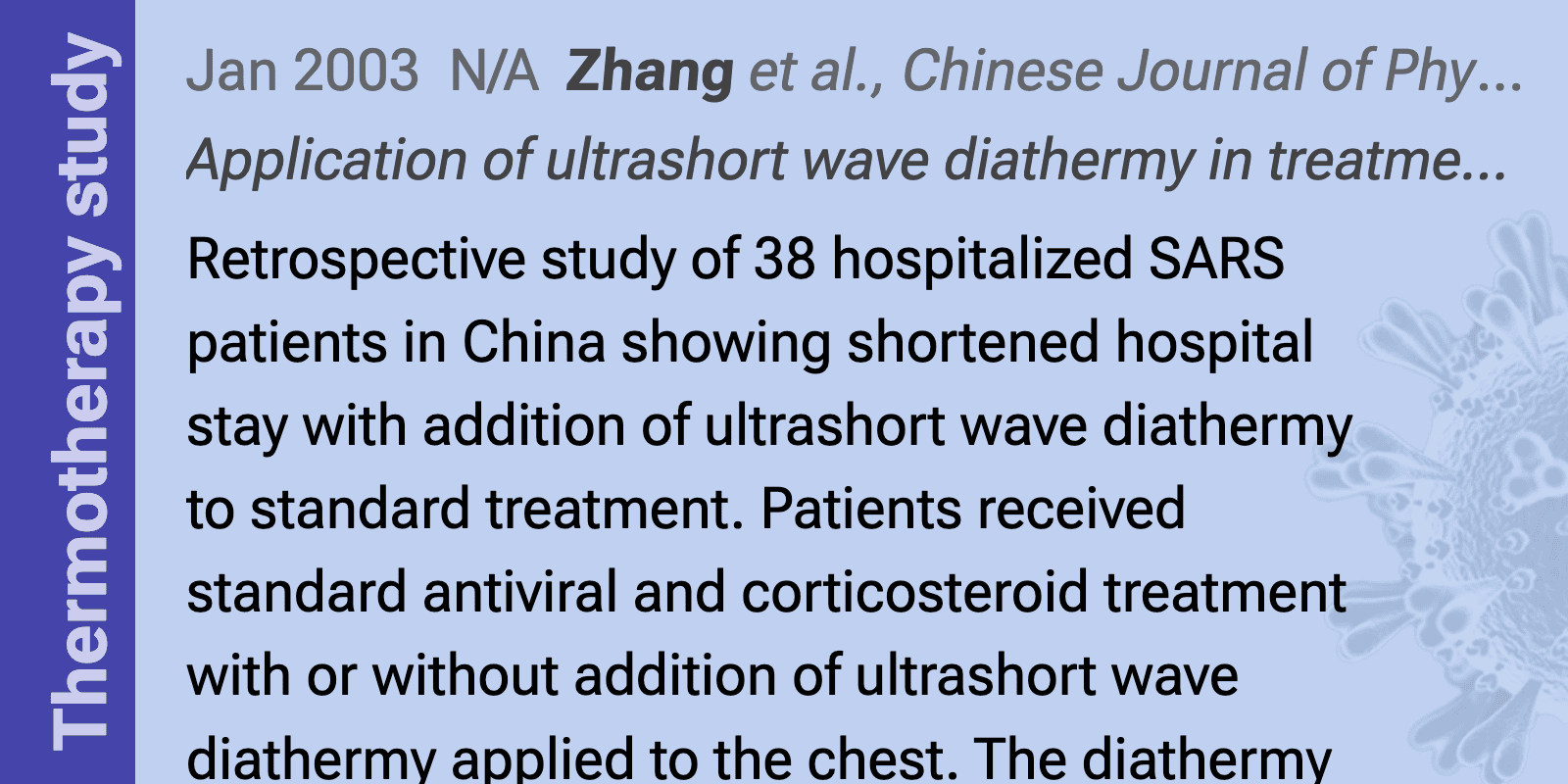 Zhang: Application of ultrashort wave diathermy in treatment of severe ...