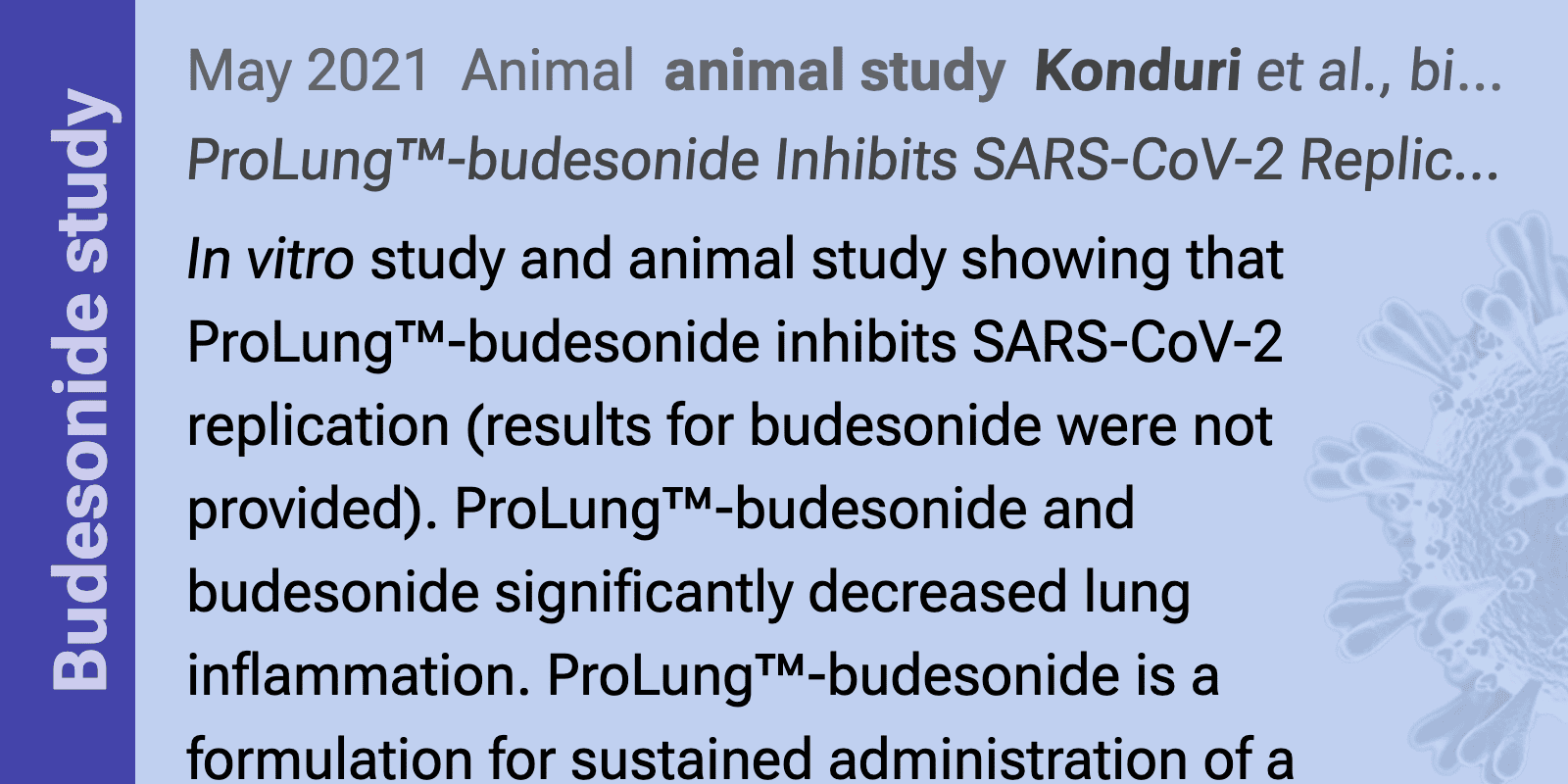 Konduri: ProLung™-budesonide Inhibits SARS-CoV-2 Replication and ...
